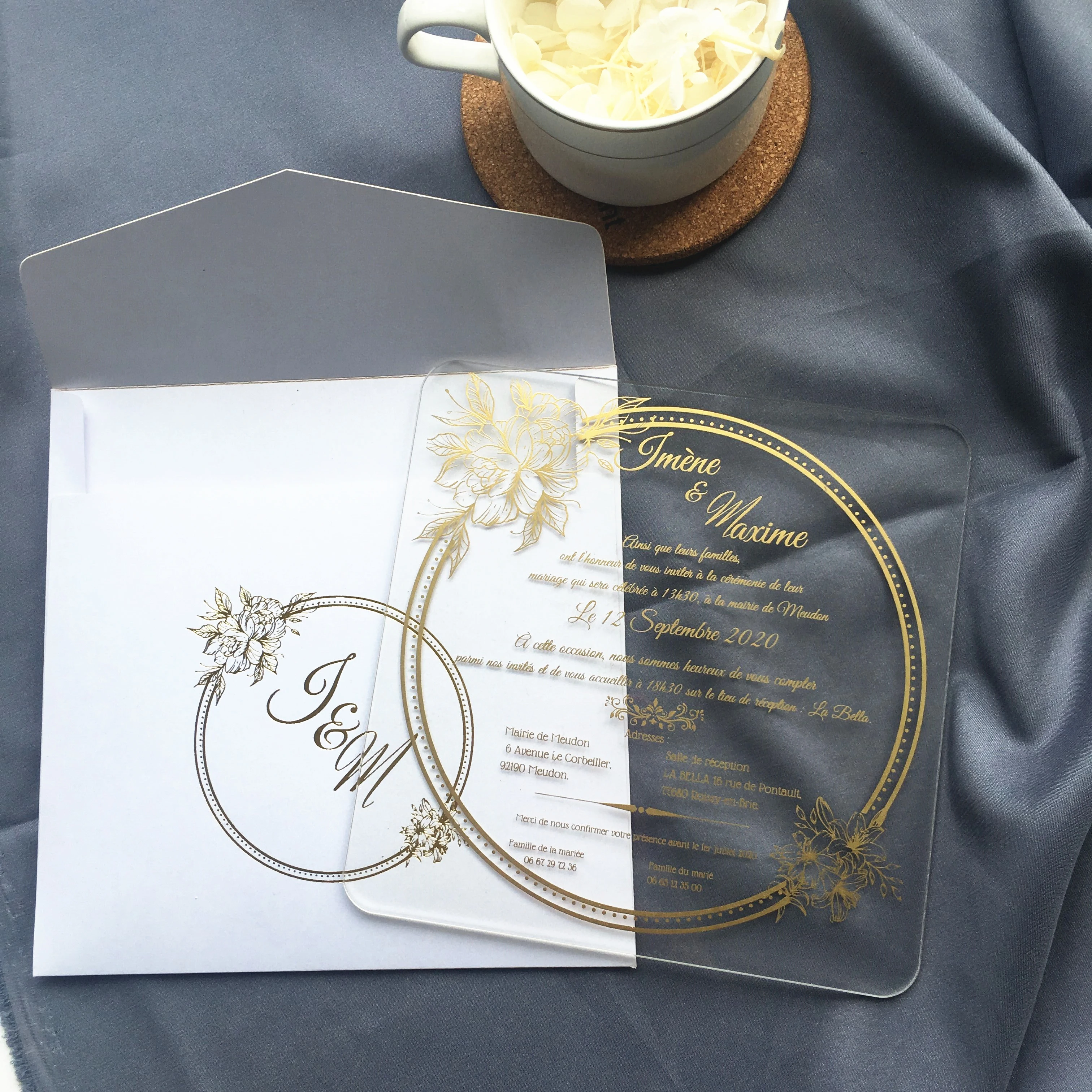 Luxury Square Acrylic Wedding Invitation Cards 10pcs Custom Gold Words ...