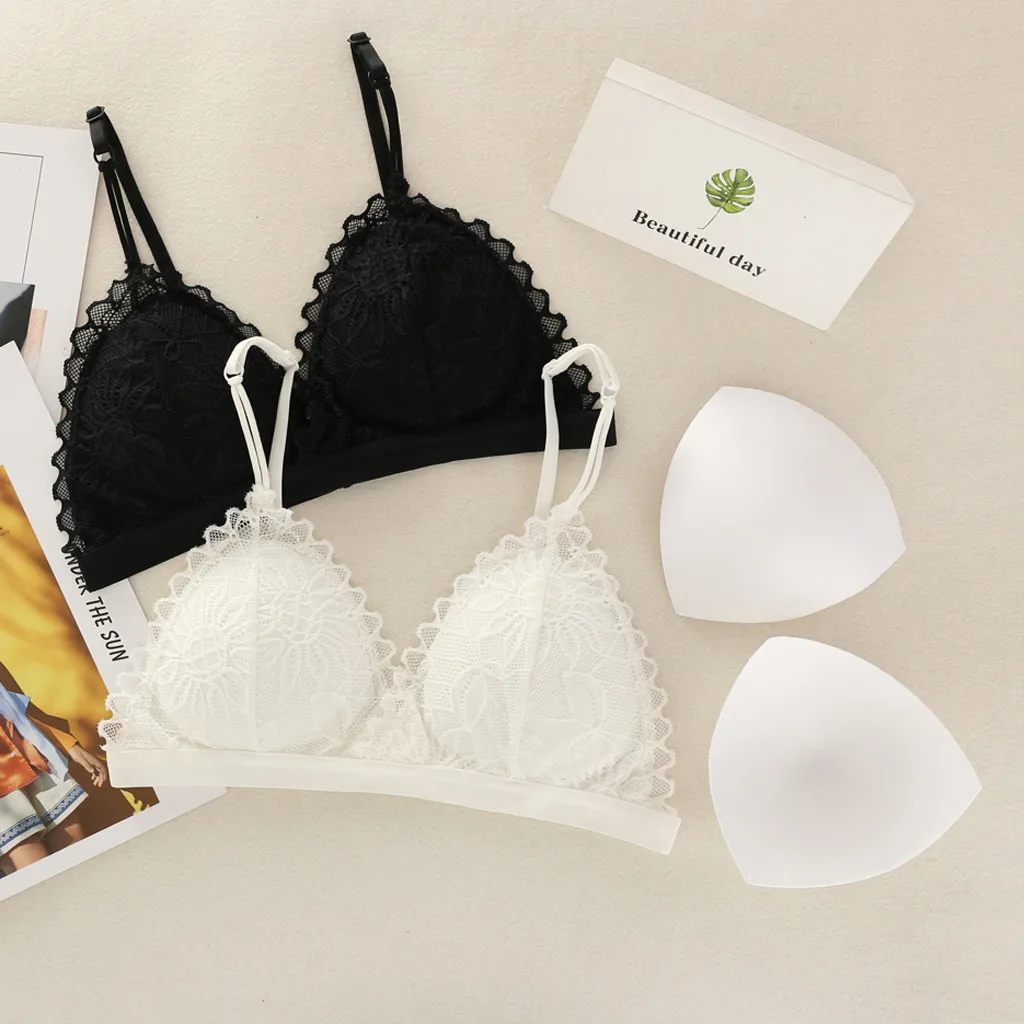 Sexy Deep V Floral Lace Bras Women Ring-free Lace Bra Removable Lace ...