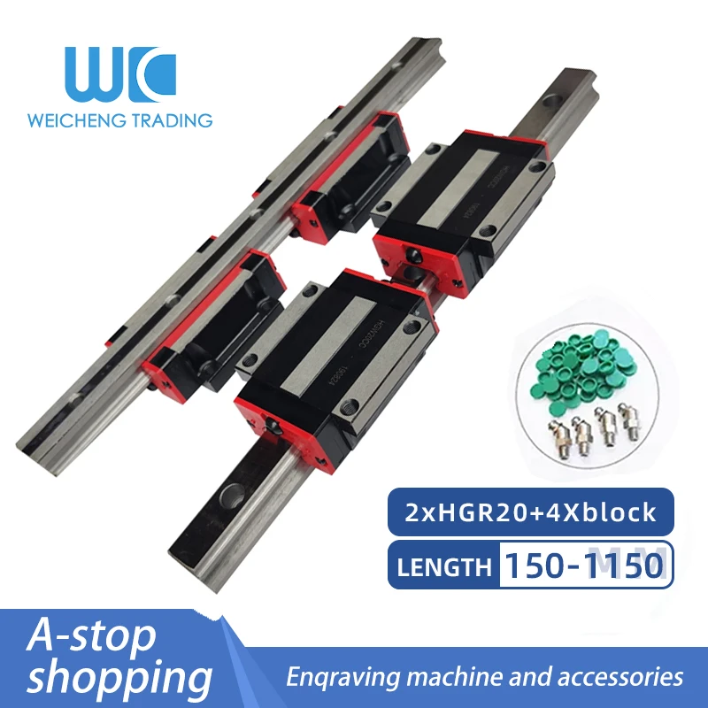 2pc Linear Rail Guide HGR20 HGH20 any length+4pc HGH20CA Linear Narrow/Flange carriges Sliding ...