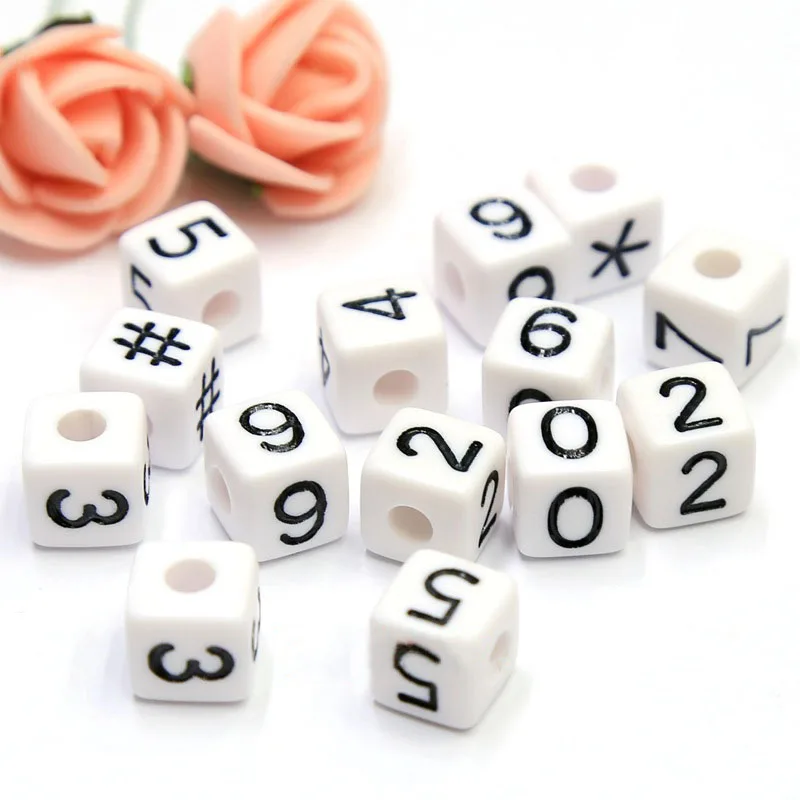 Newest-Single-Numbers-Beads-10mm-540pcs-Cube-Square-Shape-White-with ...