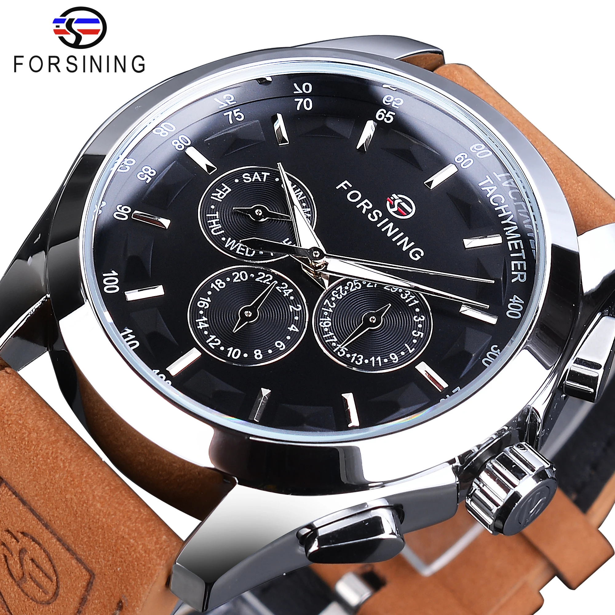 Forsining Reloj automático de 3 esferas para hombre, cronógrafo mecánico con pantalla de ...