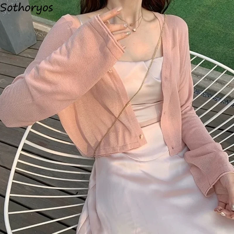 여성용 여름 스위트 자외선 차단 가디건 루즈한 한국 패션 스트리트웨어 올매치 시크 하라주쿠 카와이 인스 빈티지 니트 솔리드