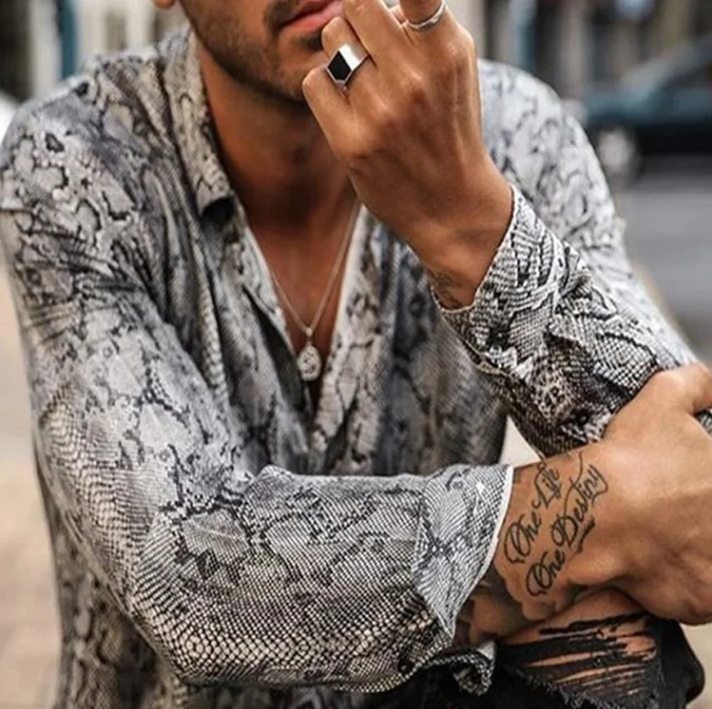 Men's Shirt Printing Snake Print Long-sleeved Cardigan Casual Vacation ...