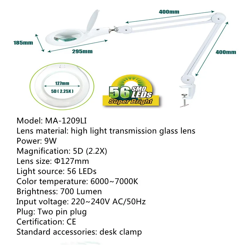 5d Clip Table Type Adjustable Magnifying Glass Lamp Work Lamp Led Lamp ...