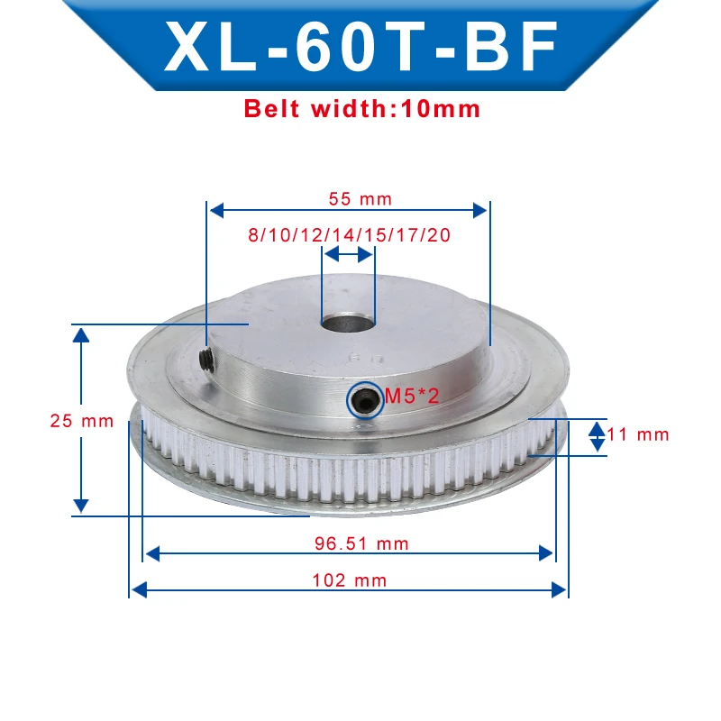 Xl 60t Timing Pulley Bore 8/10/12/14/15/17/20mm Teeth Pitch 5.08mm ...