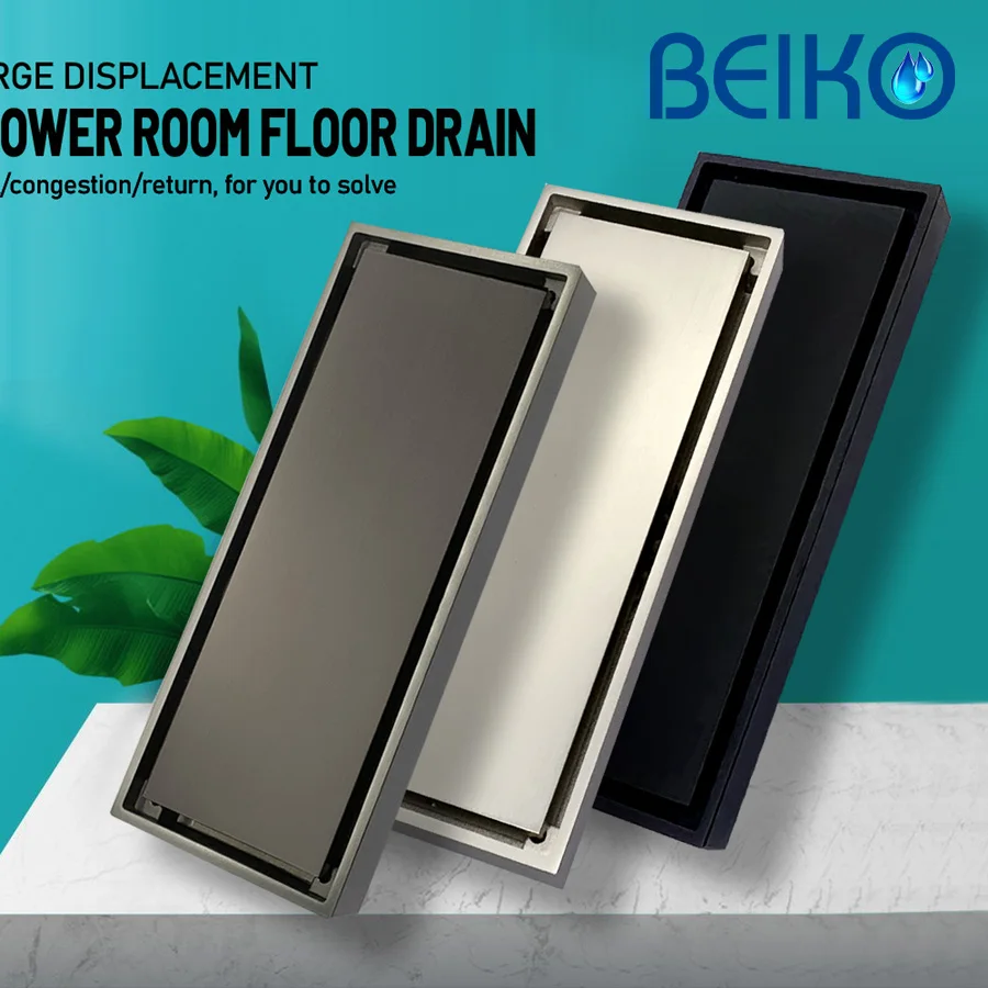 BEIKO 20CM 30CM 블랙 플로어 드레인 구리 보이지 않는 직사각형 긴 배수 드레 이너 커버 욕실 샤워 주방 바닥 드레인|포수로| - AliExpress