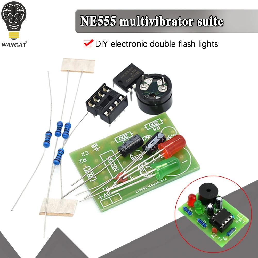 NE555-multivibrator-kit-NE555P-steady-state-circuit-dual-flash-LAMP-DIY ...