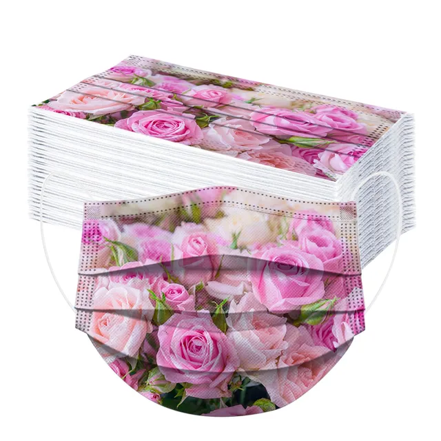 50pcs Disposable Adults Flowers Mask 3ply Floral Print Mask Mascarillas ...