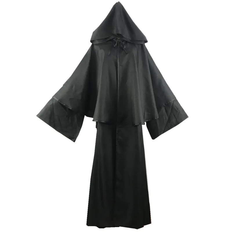Black-Medieval-Cloak-Hooded-Robe-Cloak-Monk-Wizard-Long-Sleeved-Cloak ...