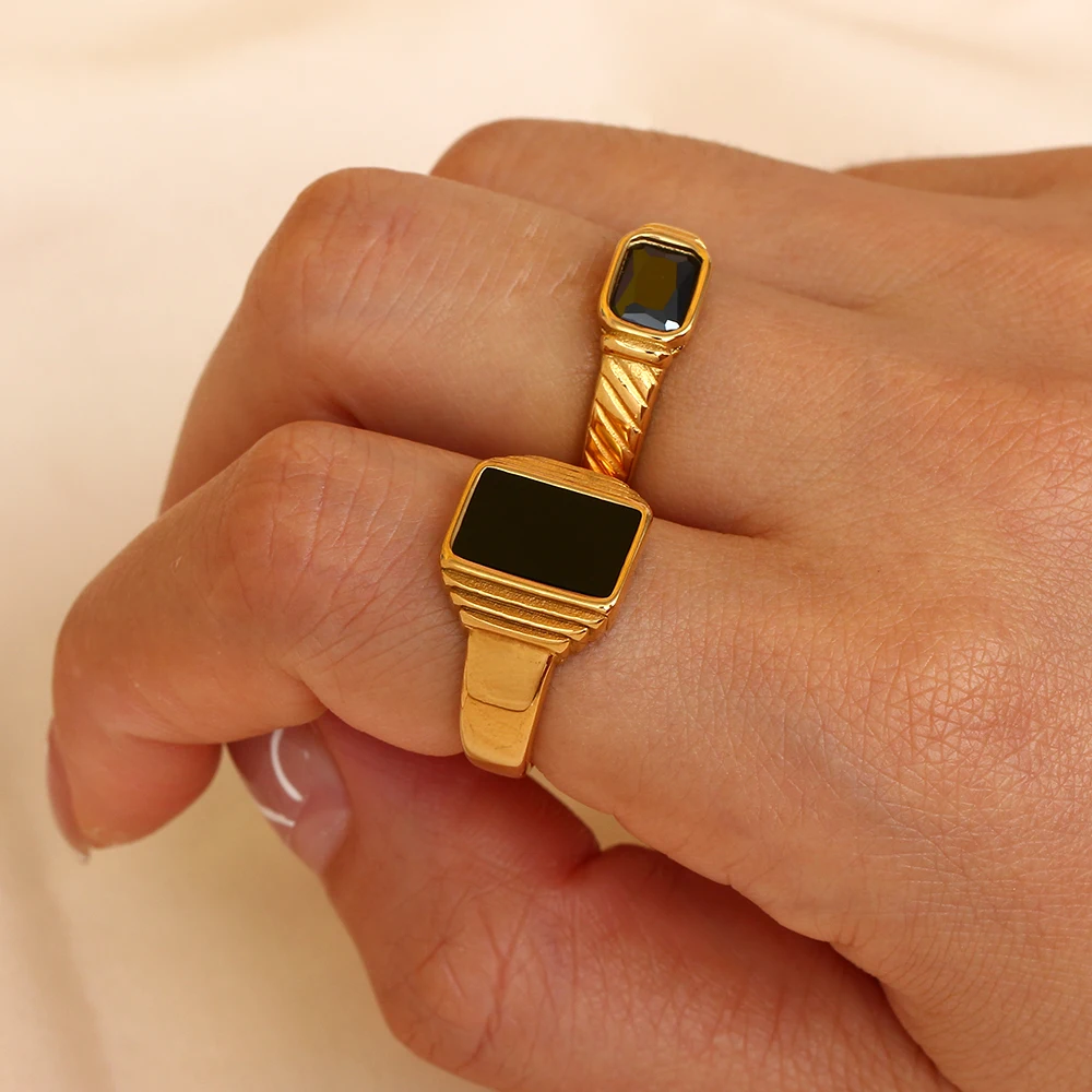 New-Minimalist-Basic-Square-Geometric-Ring-Stainless-Steel-18K-Gold-PVD ...