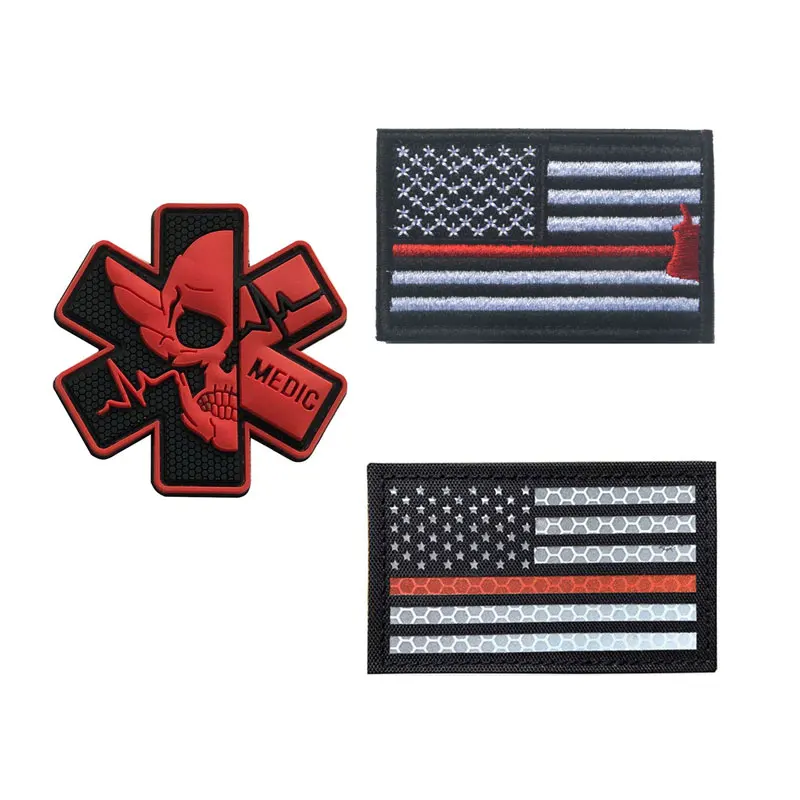 1 ensemble de patchs militaires en tissu PVC, drapeaux américains, crâne, Badges tactiques ...