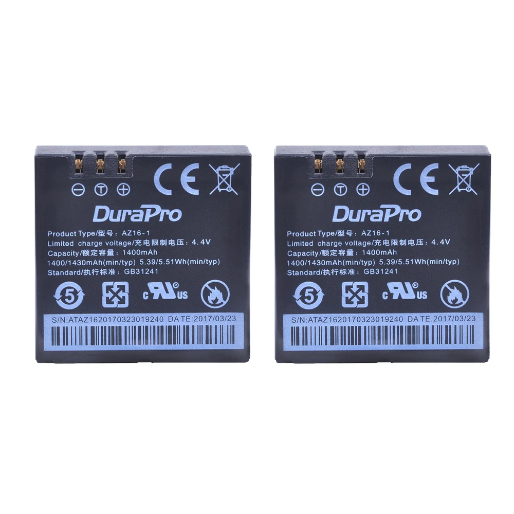 2pcs-3-85v-1400mAH-Xiaomi-YI-4K-Batteries-AZ16-1-AZ16-Replacement-Li ...