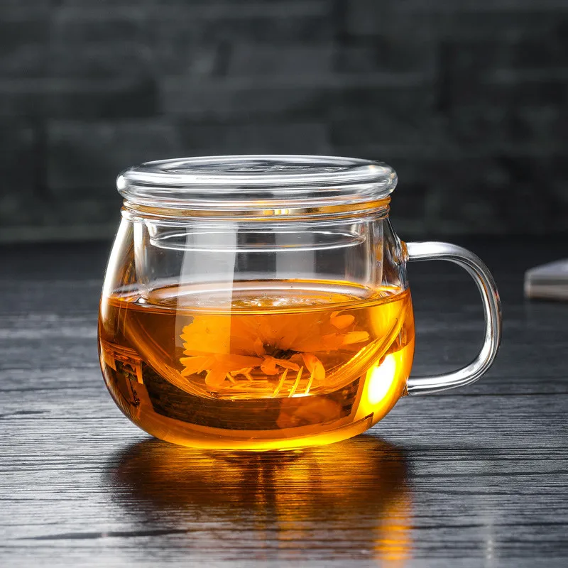 Office Heat-Resistant Glass Tea Coffee Mug with Lid and Infuser ...