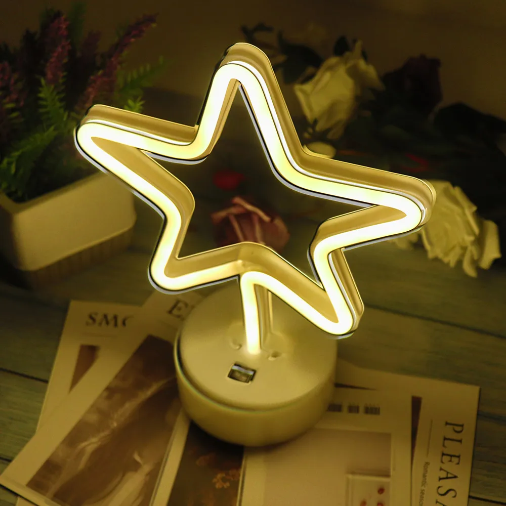 Veilleuse,Cactus--Lampe LED au néon en forme'étoile et de lune avec ...