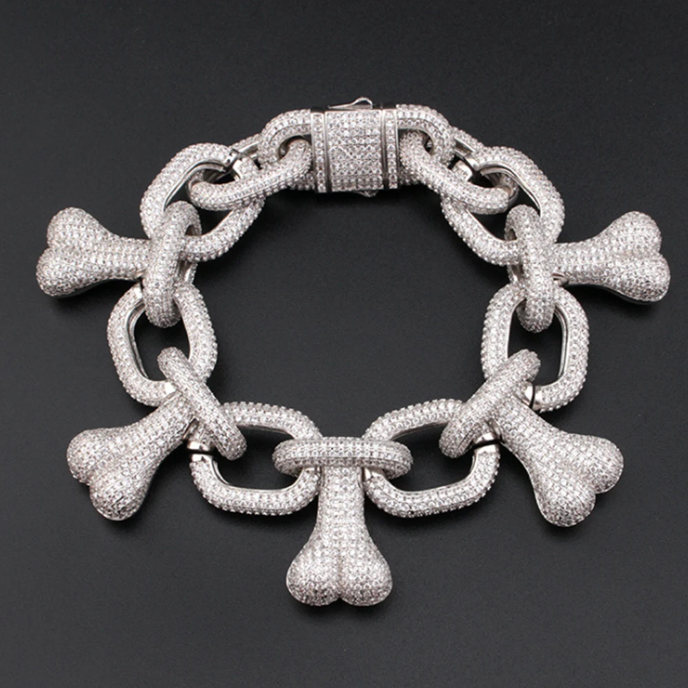 31mm Big Skull Bone Chain Iced Out Cuban Link Necklace Bling AAA+ ...