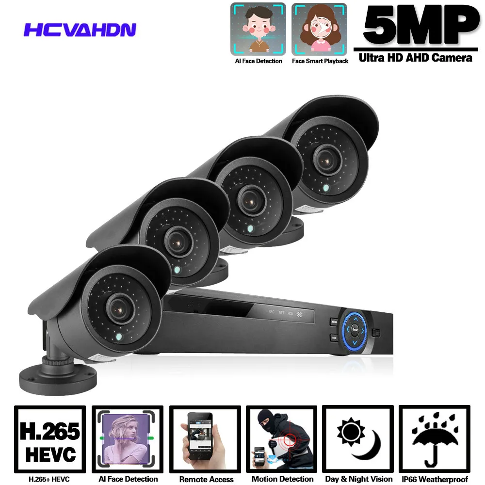 HD 5MP 4 Channel CCTV Security Camera System DVR Kit AHD Bullet ...