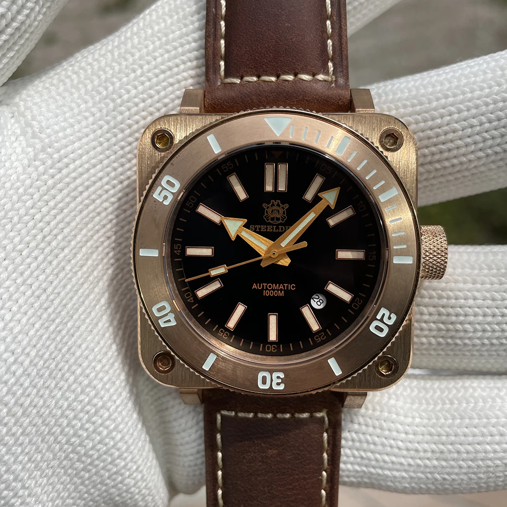 STEELDIVE SD1941S Unique Design 45MM Square Shape Solid Brushed Bronze ...