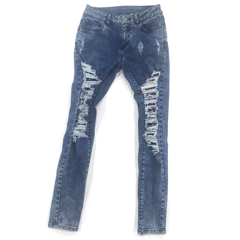 Autumn Winter Women Denim Fancy Pant Skinny Destroyed Splice Sequin ...