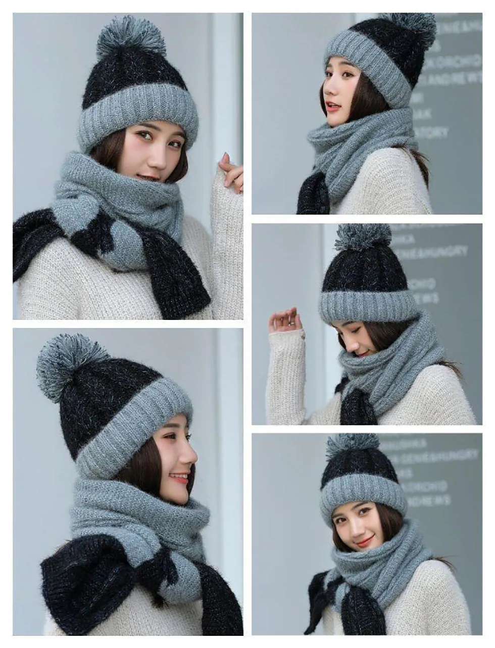 Calymel осень и зима новая женская вязаная шапка меховая шапка и шарф ...