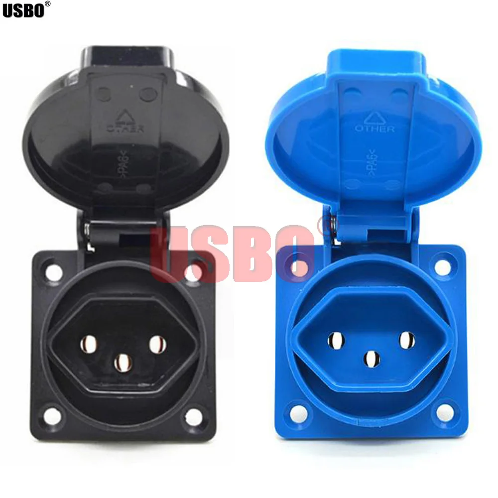 10PCS Black blue Swiss 3 holes universal socket IP54 10A 250V ...