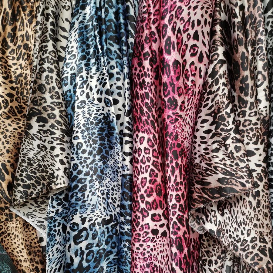 Leopard Satin Fabric Sewing Craft Material Silky Soft Craft Cloth ...