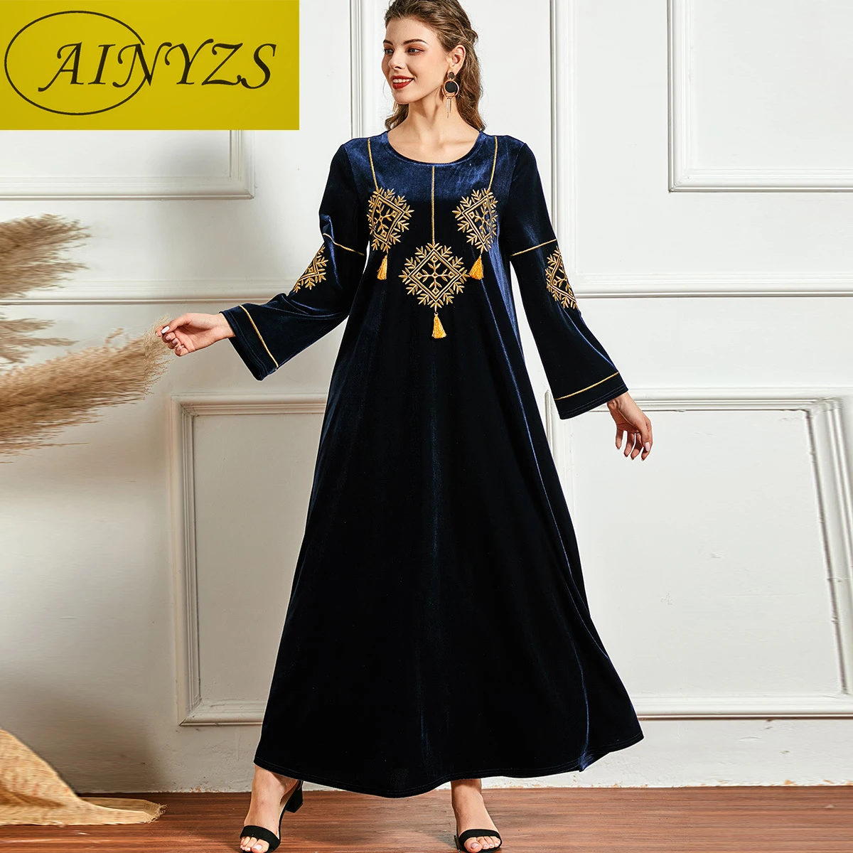 Lastest-Plus-Size-Velvet-Dress-For-Women-Abaya-Dubai-Turkey-Islam-Moroc ...