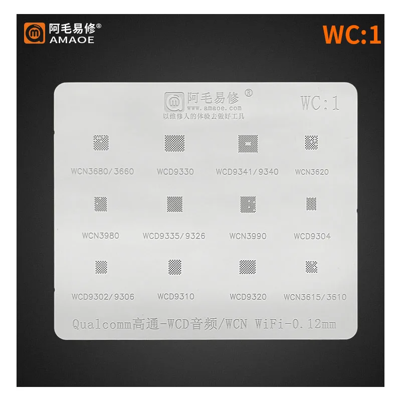 Amaoe wc1 bga reballing estêncil wcn3680 wcn3660 wcn3980 wcd9302 wcd9306 wcd9310 wcd9335 wcd9326 ...