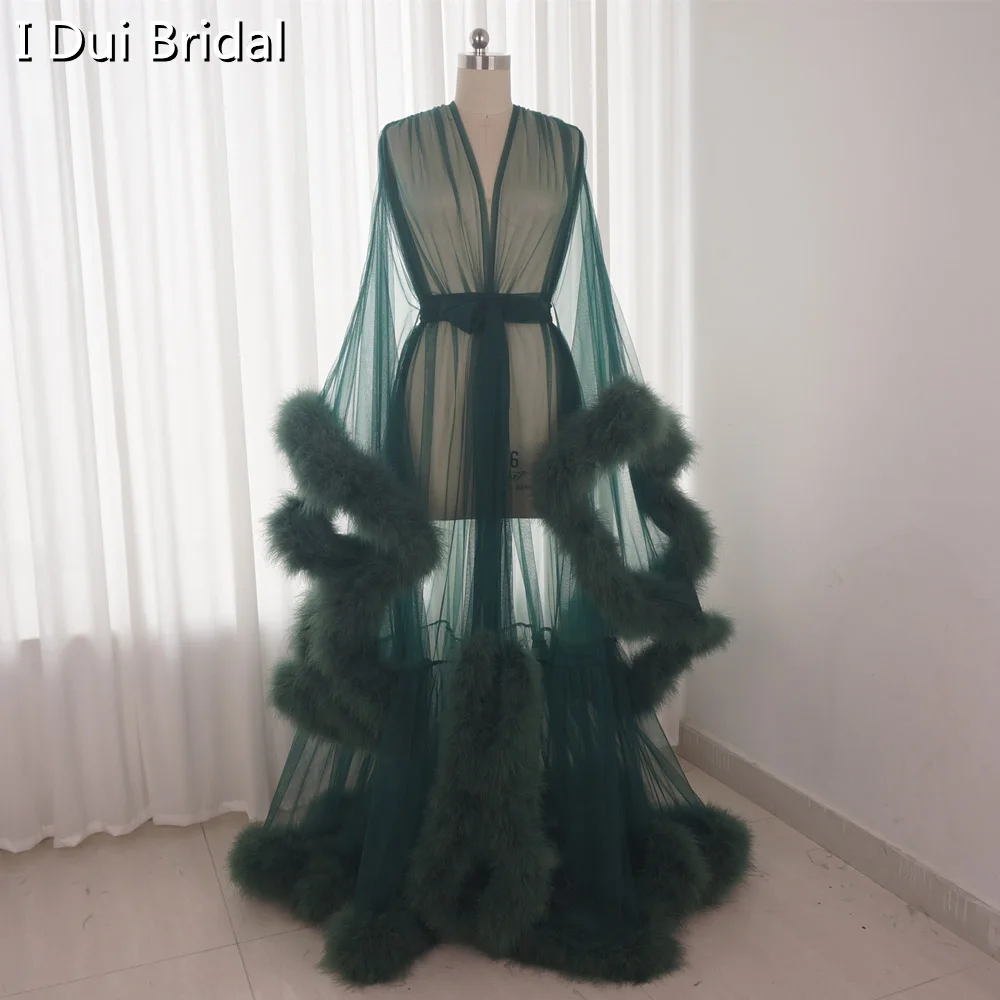 Extra Puffy Feather Robe Long Tulle Illusion Sheer Fur Wedding Gift ...