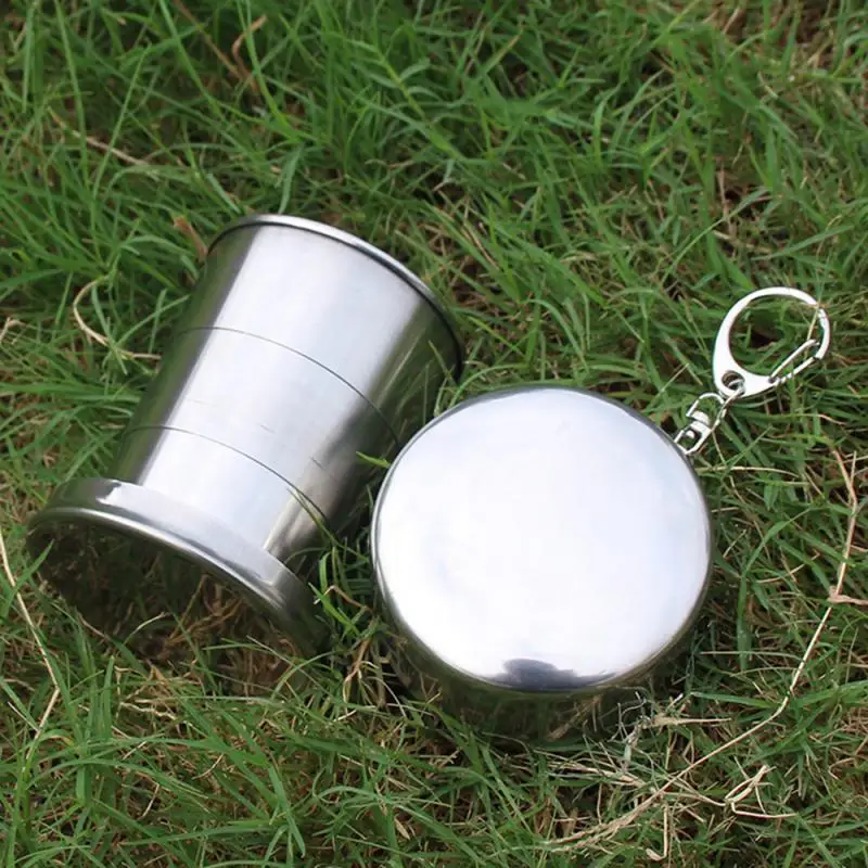 1Pcs-Stainless-Steel-Folding-Cup-With-Keychain-Portable-Retractable ...