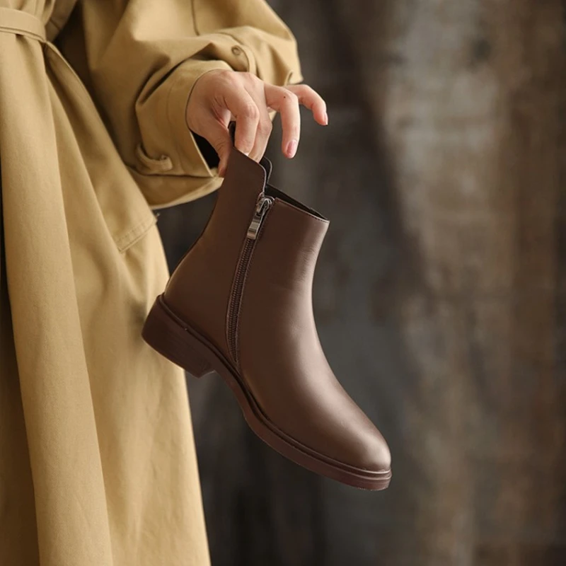 2021 zapatos de otoño zapatos de las mujeres redondo dedo del pie bajo tacón botines de mujer de ...