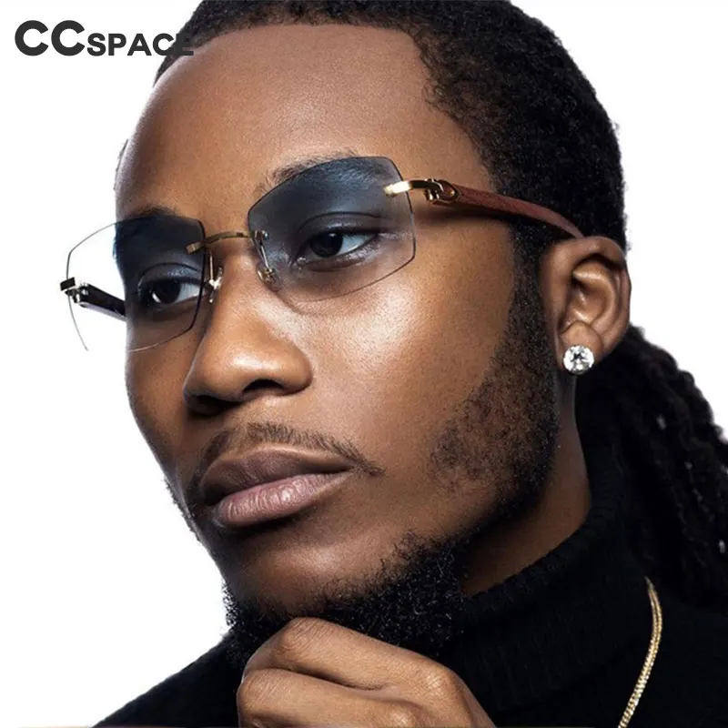 49251 Square Rimless Retro Wood Legs Sunglasses Men Women Fashion ...
