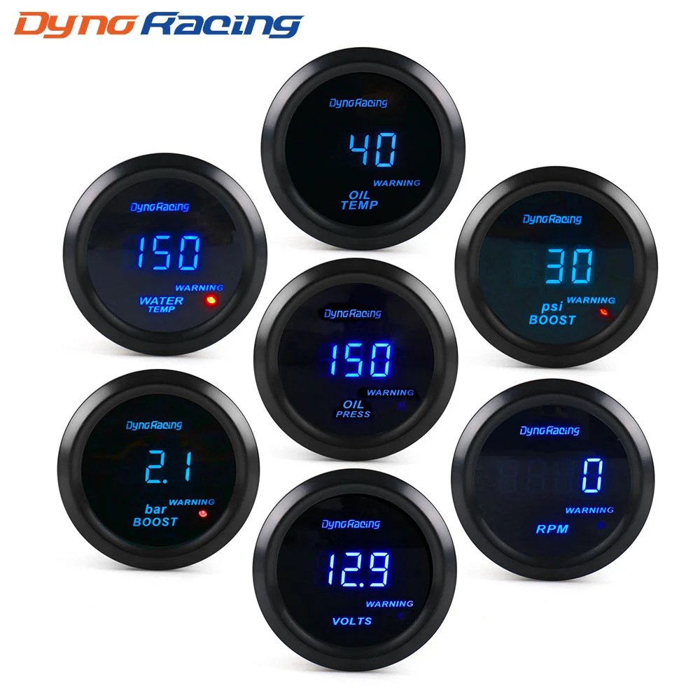 Dynoracing 2" 52mm Car Digital Turbo Boost Gauge PSI BAR Water Temp Oil ...