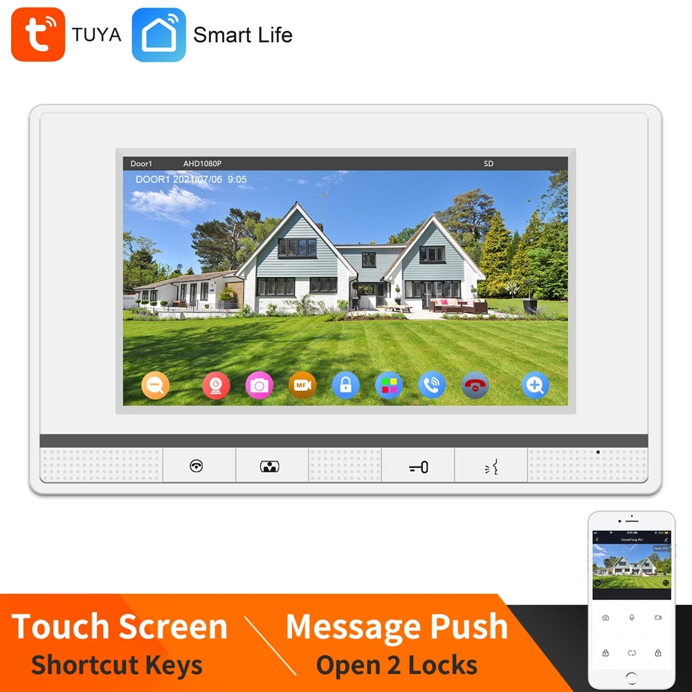 TUYA WIFI Video Intercom for Home 7 Inch Touch Screen Monitor Shortcut ...