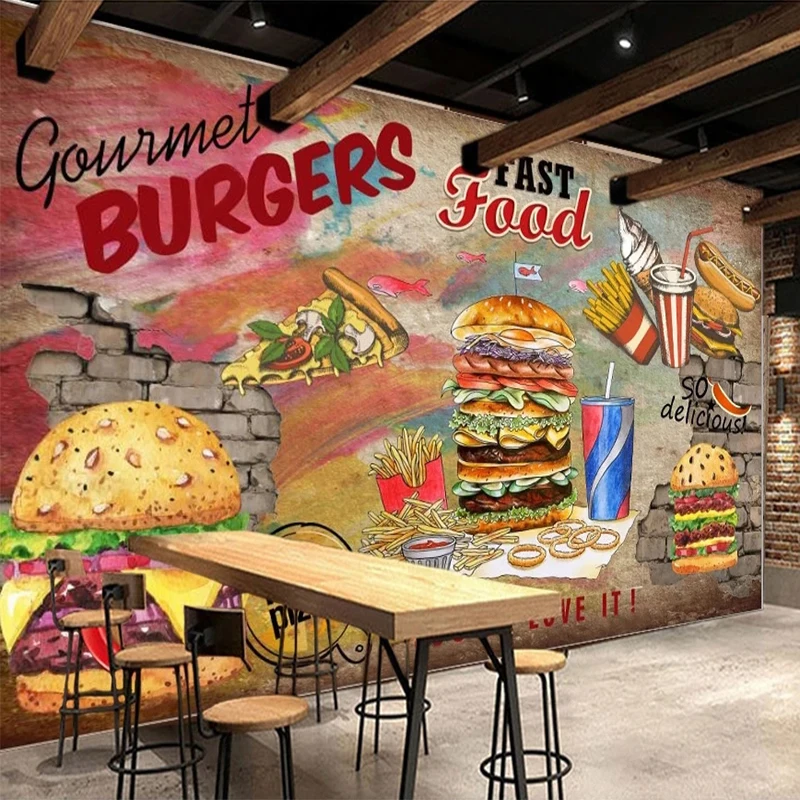 Custom-3D-Mural-Wallpaper-Retro-Nostalgic-European-Style-Burger-And ...