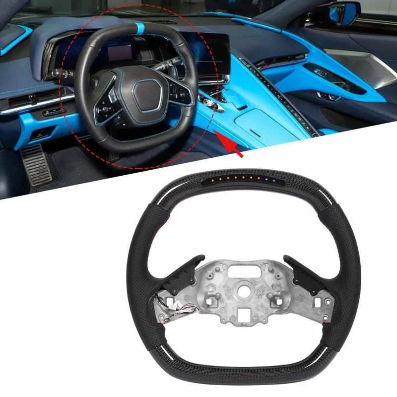 Carbon Fiber LED Shift Lights Display Steering Wheel Perforated Leather ...