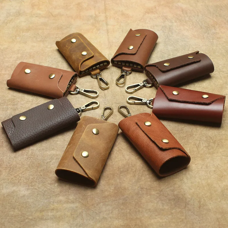 Handmade Vintage Genuine Cowhide Leather Keychain Men Women Key Holder ...