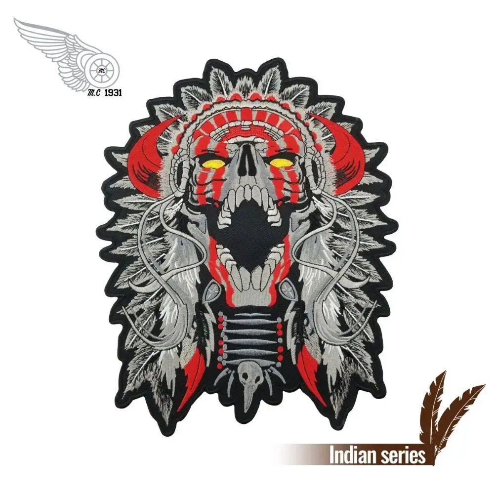 Free Shipping INDIAN LARGE HORNED CHIEF DEATH SKULL MOTORCYCLE BIKER ...