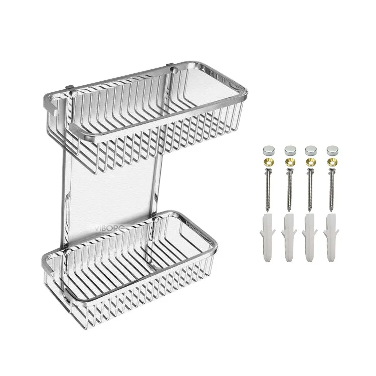 Viborg-Solid-304-Stainless-Steel-Wall-Mounted-Double-Tier-Shower-Basket ...