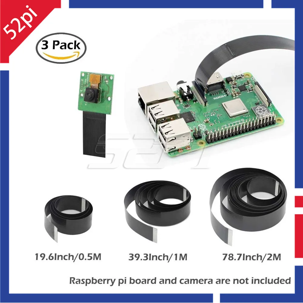52Pi 2M 1M 50CM 3 PCS Raspberry Pi 3 Camera Cable Ribbon FFC 15pin 0 ...