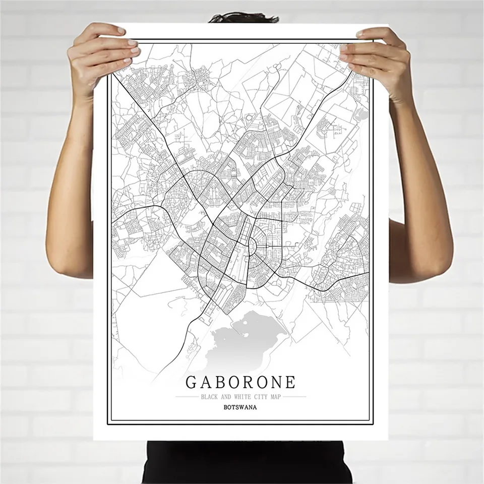 Botswana Creative City Map Gaborone Abstract Canvas Paintings Black And ...