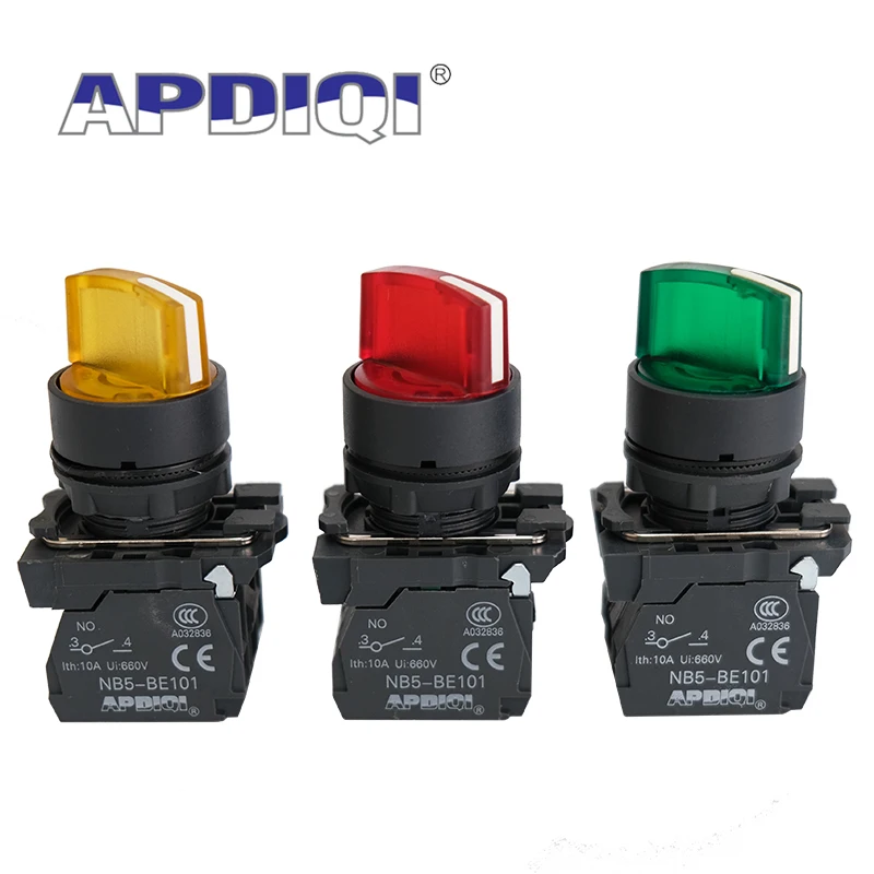 1Pcs-XB5-Illuminated-2-Gear-3-Position-Knob-Push-Button-Switch-Voltage ...