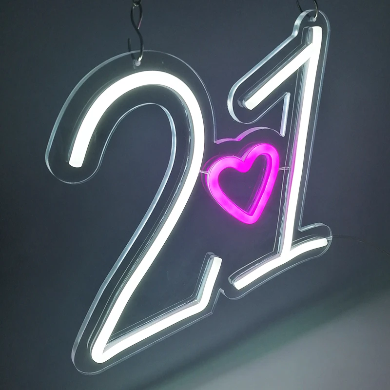 Wall Décor Signs Custom 21 Number Neon Sign Initials Sigh LED Custom ...