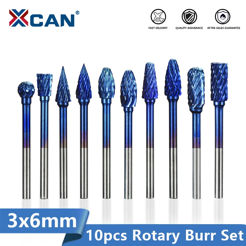 XCAN 1Box 3mm Shank Tungsten Carbide Rotary Burrs 6mm Diameter Double ...