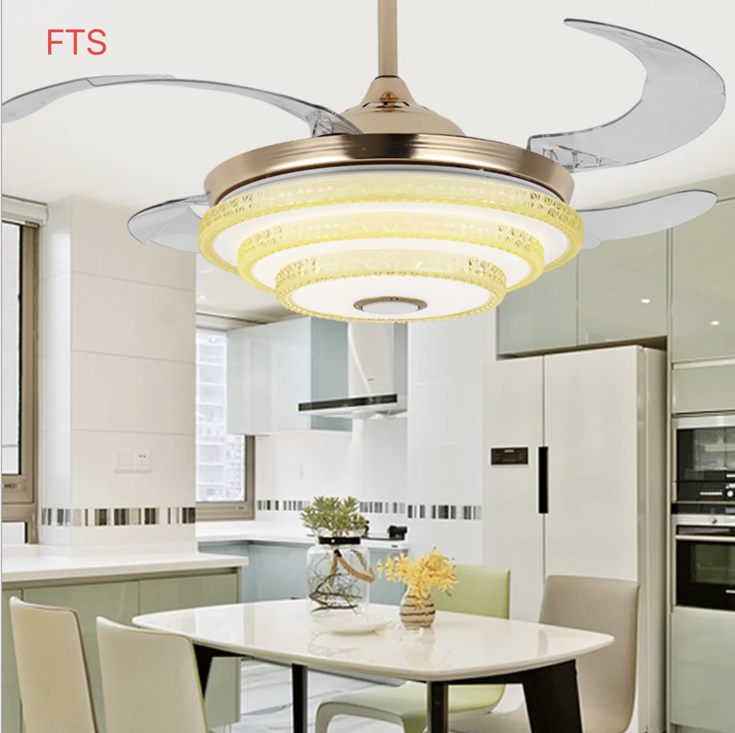 Simple ceiling fan light living room bedroom golden white fan led ...