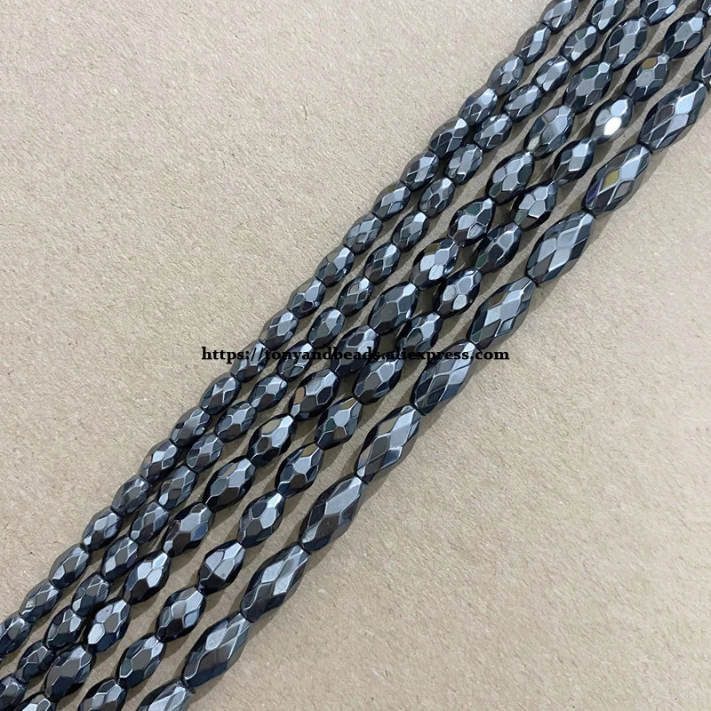 Natural Stone Faceted Rice Shape Black Hematite Loose Beads 4x6 5x8 ...
