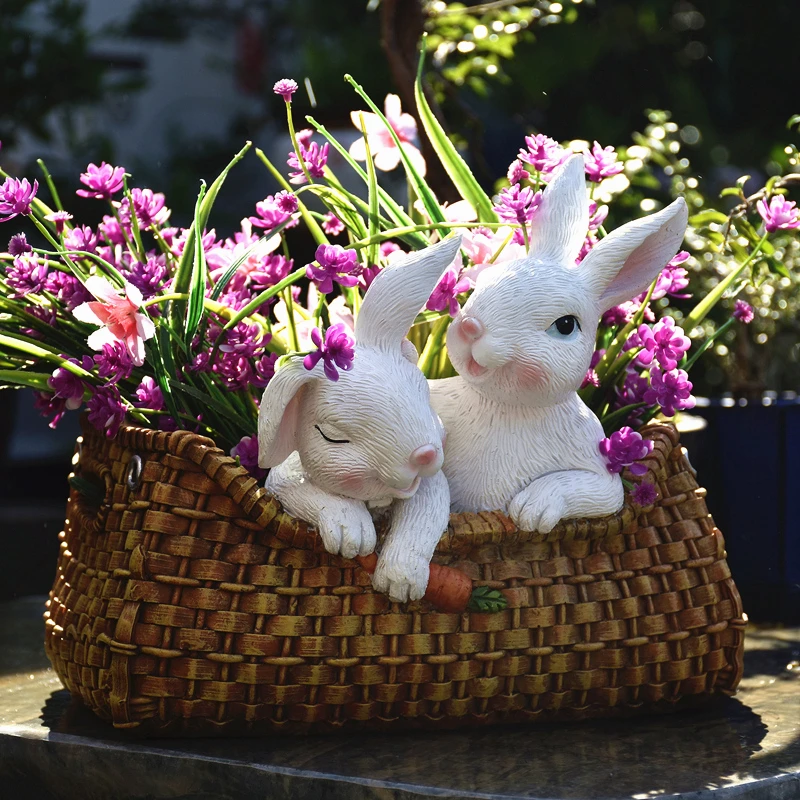 Pastoral-Cute-Rabbit-Flower-Pot-Resin-Accessories-Courtyard-Villa-Lawn ...
