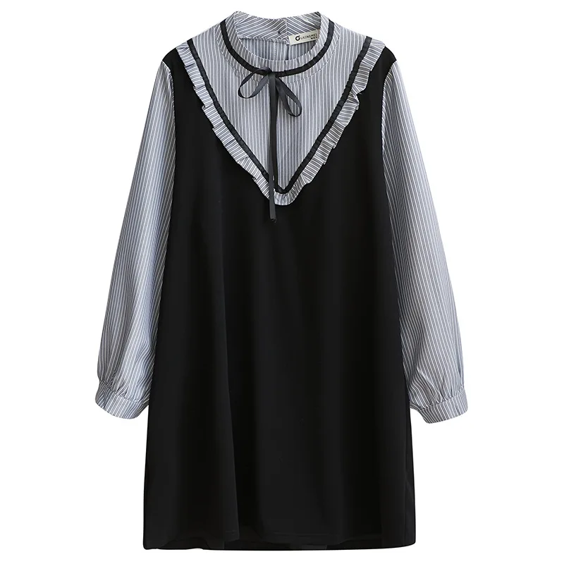 150Kg-Plus-Size-Women-s-Spring-Summer-New-Fake-Two-Piece-Striped-Slim ...