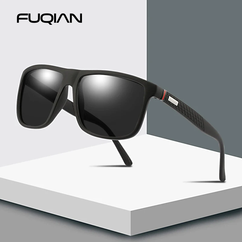 FUQIAN Luxury Sunglasses Men Polarized Fashion Design Square Plastic ...