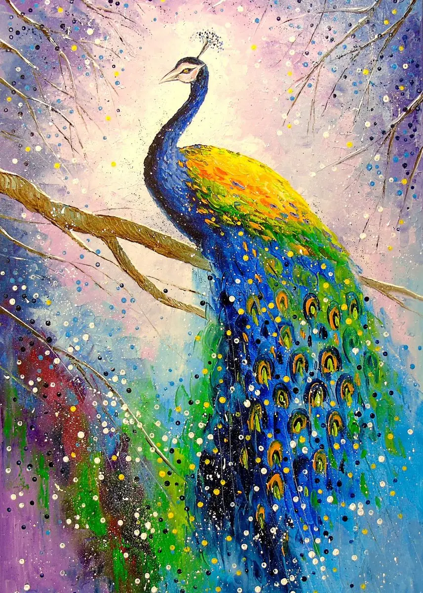 Peacock Oil Painting Abstract