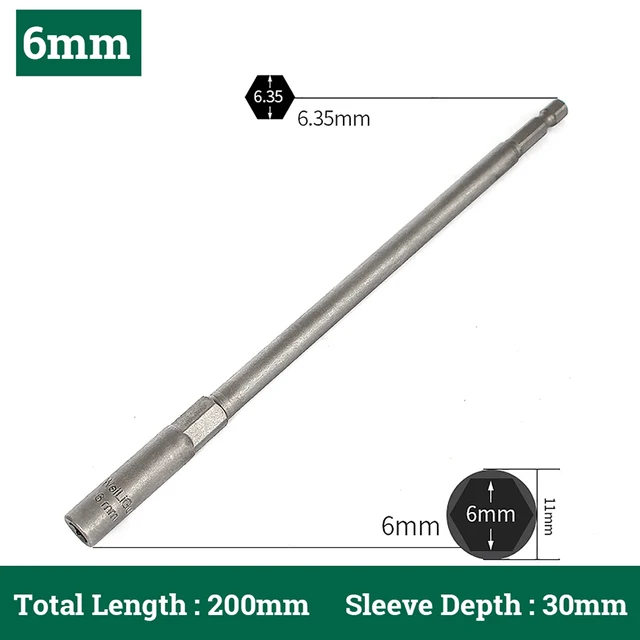 200mm Length No-Magnetic Hex Allen Bit Key Sockets Sleeve 3mm - 24mm ...